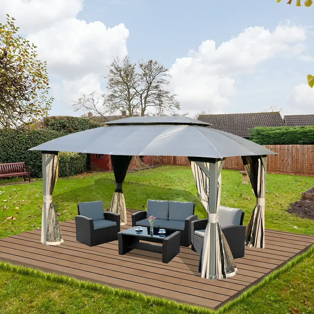 Double Roof Soft-Top Canopy Gazebo, Galvanized Steel Frame and ...