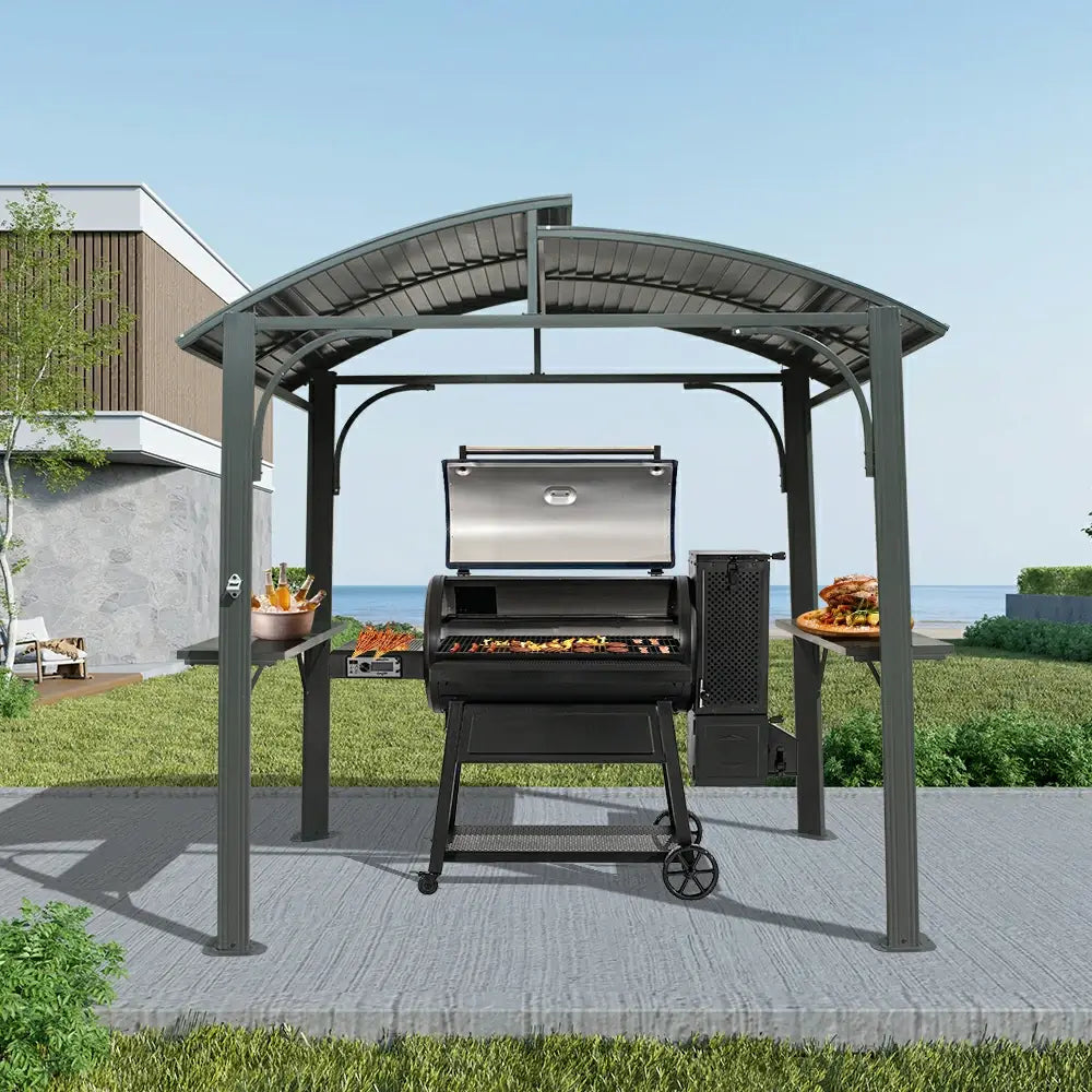 Domi 8' × 5' Outdoor Grill Gazebo Arc Roof, Galvanized Steel Barbecue ...