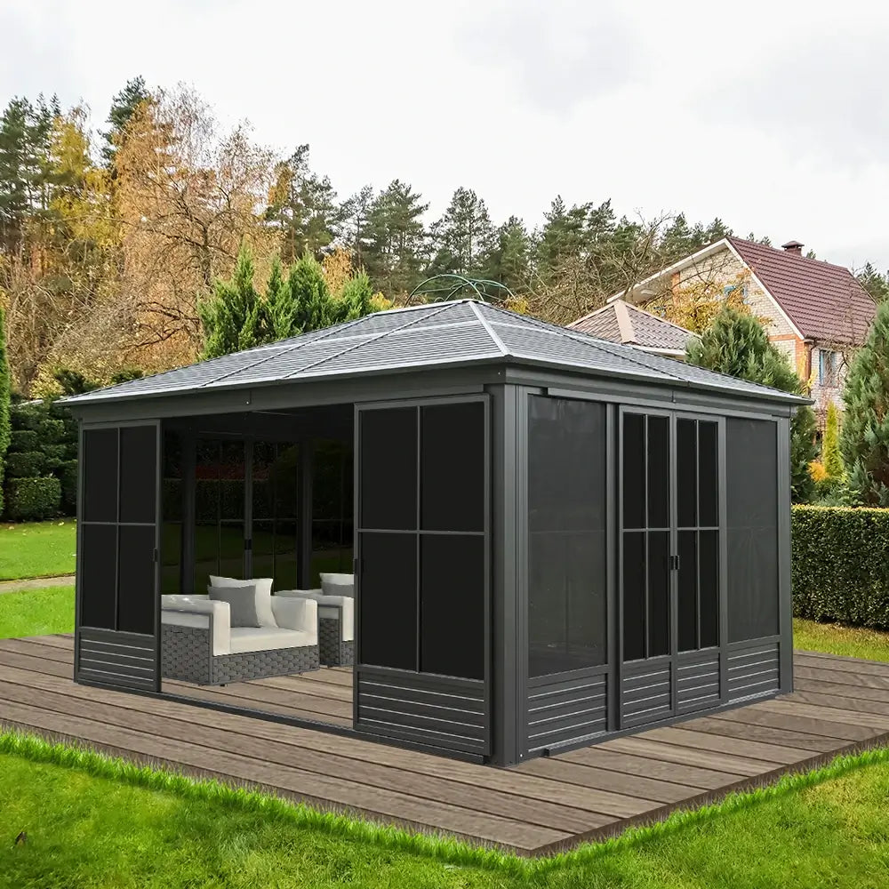 Domi 12'×15' Sunroom with Four Side Doors, Aluminum Frame and ...