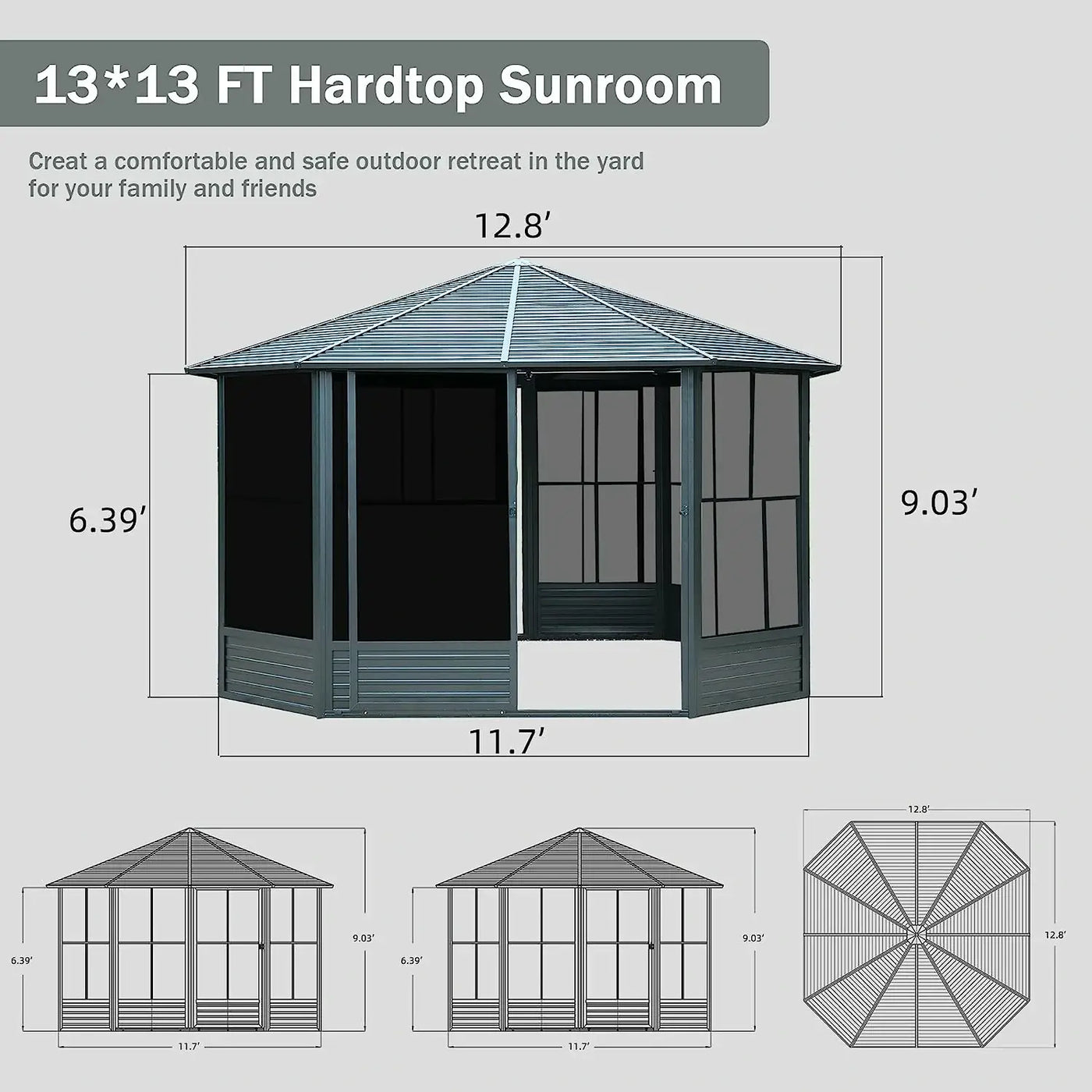 Domi Outdoor Living 13' x 13' Sunroom -Aluminum Hardtop Gazebo ...