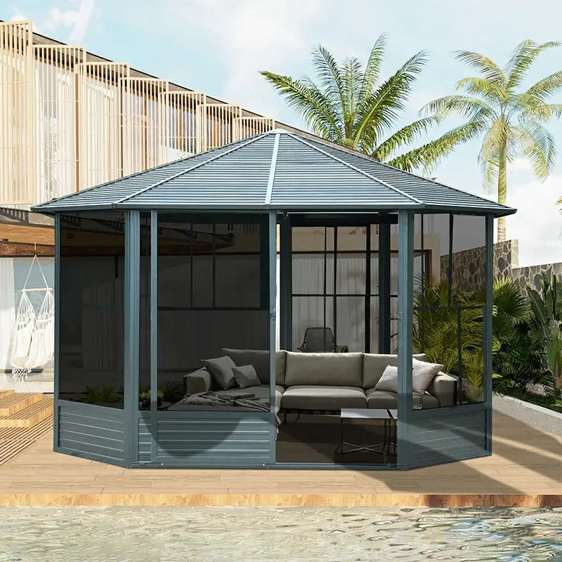 Domi Outdoor Living 13' x 13' Sunroom -Aluminum Hardtop Gazebo ...