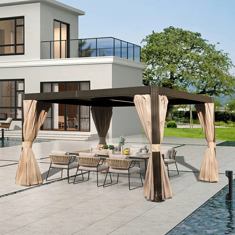 Domi Outdoor Living Louvered Pergola Brown with Aluminum Frame and ...