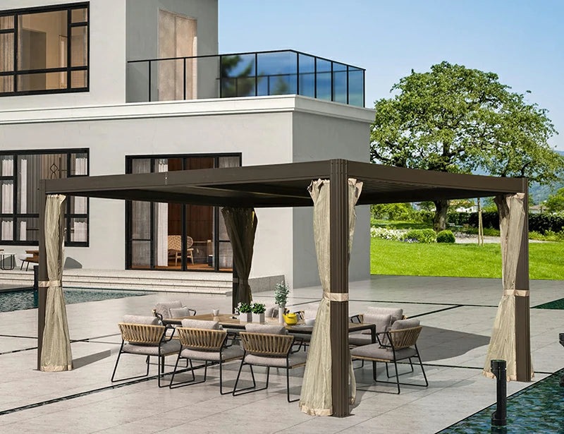 Domi Outdoor Living Louvered Pergola Brown with Aluminum Frame and ...