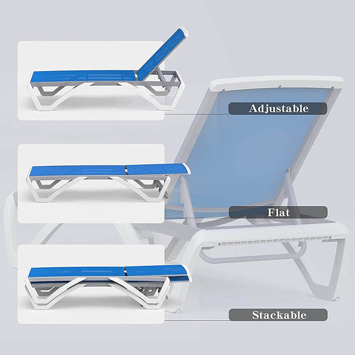 Adjustable Aluminum Patio Chaise Lounge Sunbathing Chair Set
