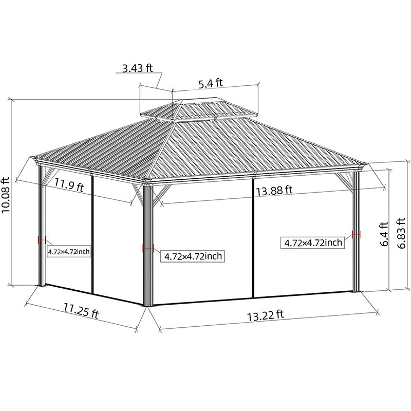 Domi Hardtop Gazebo Wood-looking Aluminum Frame with Galvanized Steel ...